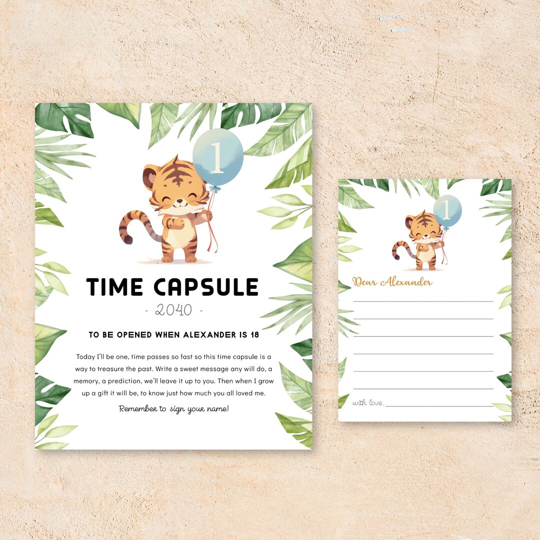 Editable Little Tiger Birthday Time Capsule, Jungle Safari Birthday ...