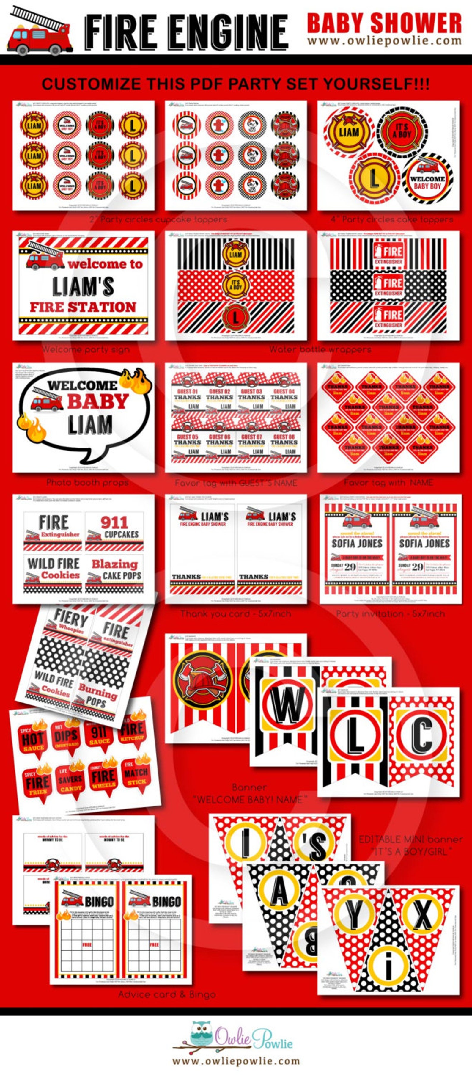 Fire Engine BABY Shower Party Printable Package & Invitation - Etsy