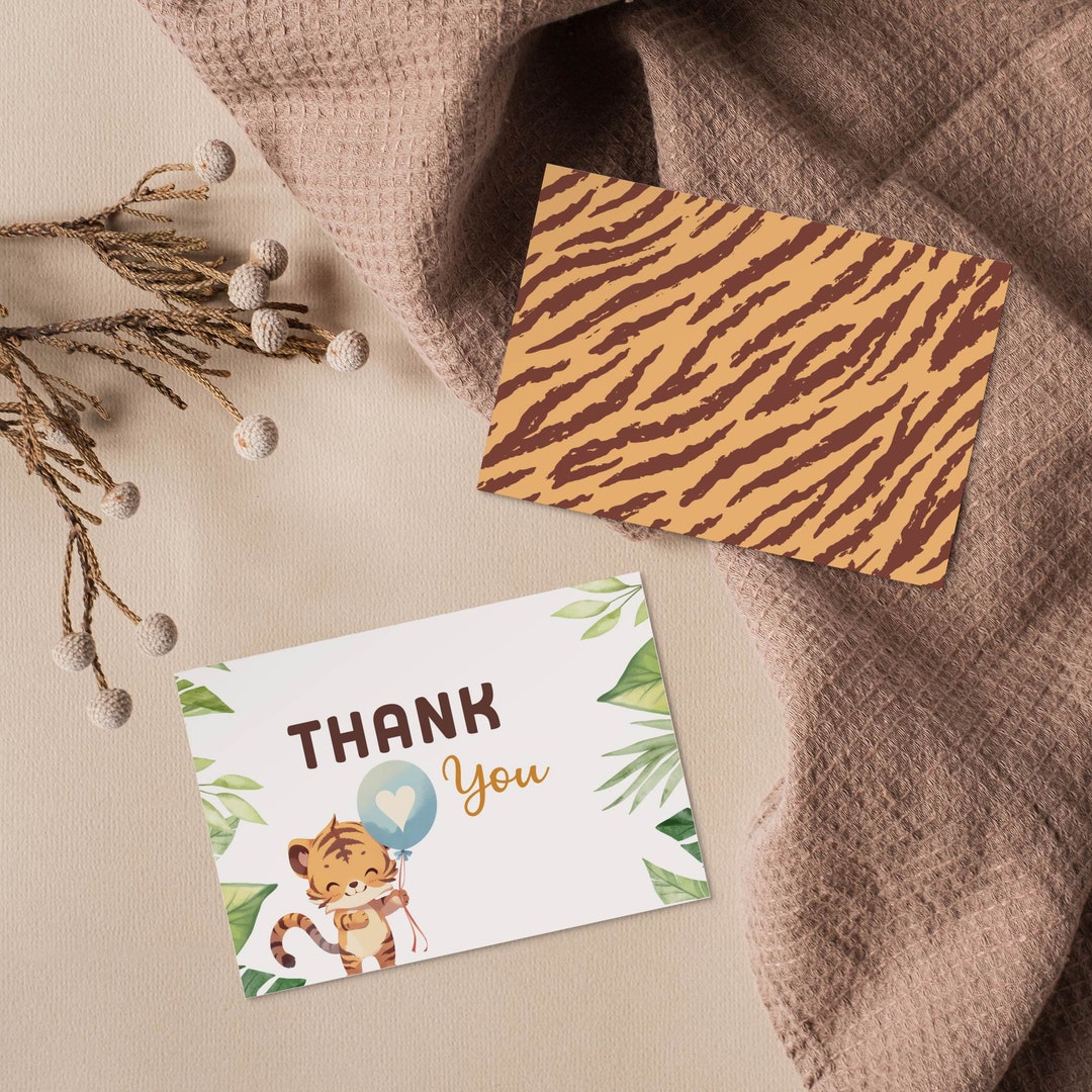 Editable Little Tiger Thank You Card, Jungle Safari Birthday ...