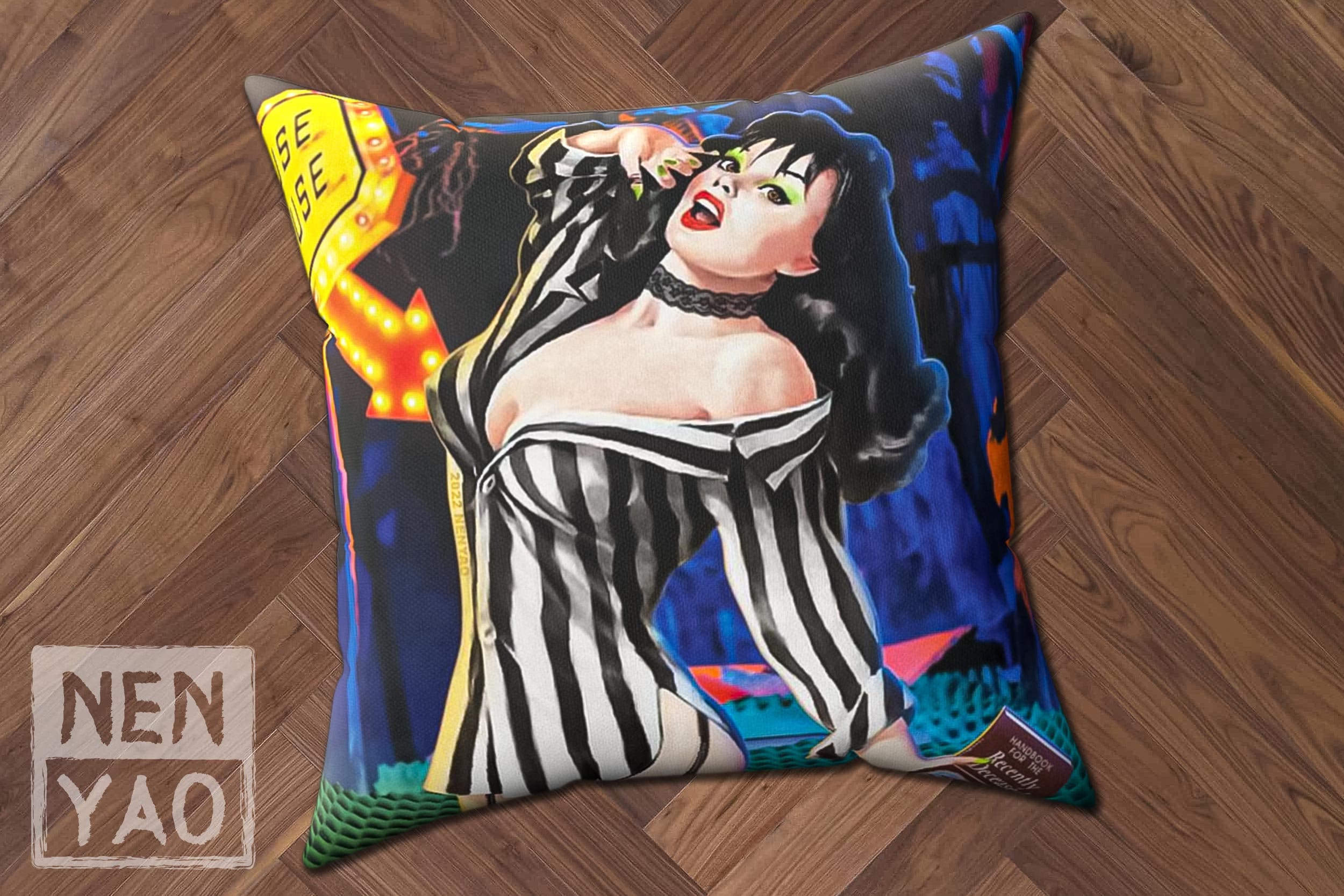 Faux Suede Pillow Original Horror Inspired Sexy Pin up Art Zombie Hula, Bride Frankenstein ...
