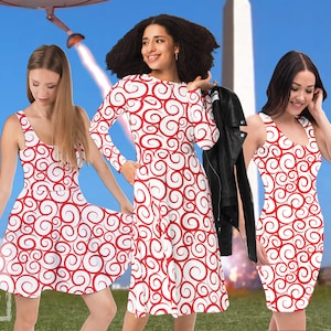 Women's Red Swirl Dress Inspired by Mars Attacks Printed Stretch Fabric ...