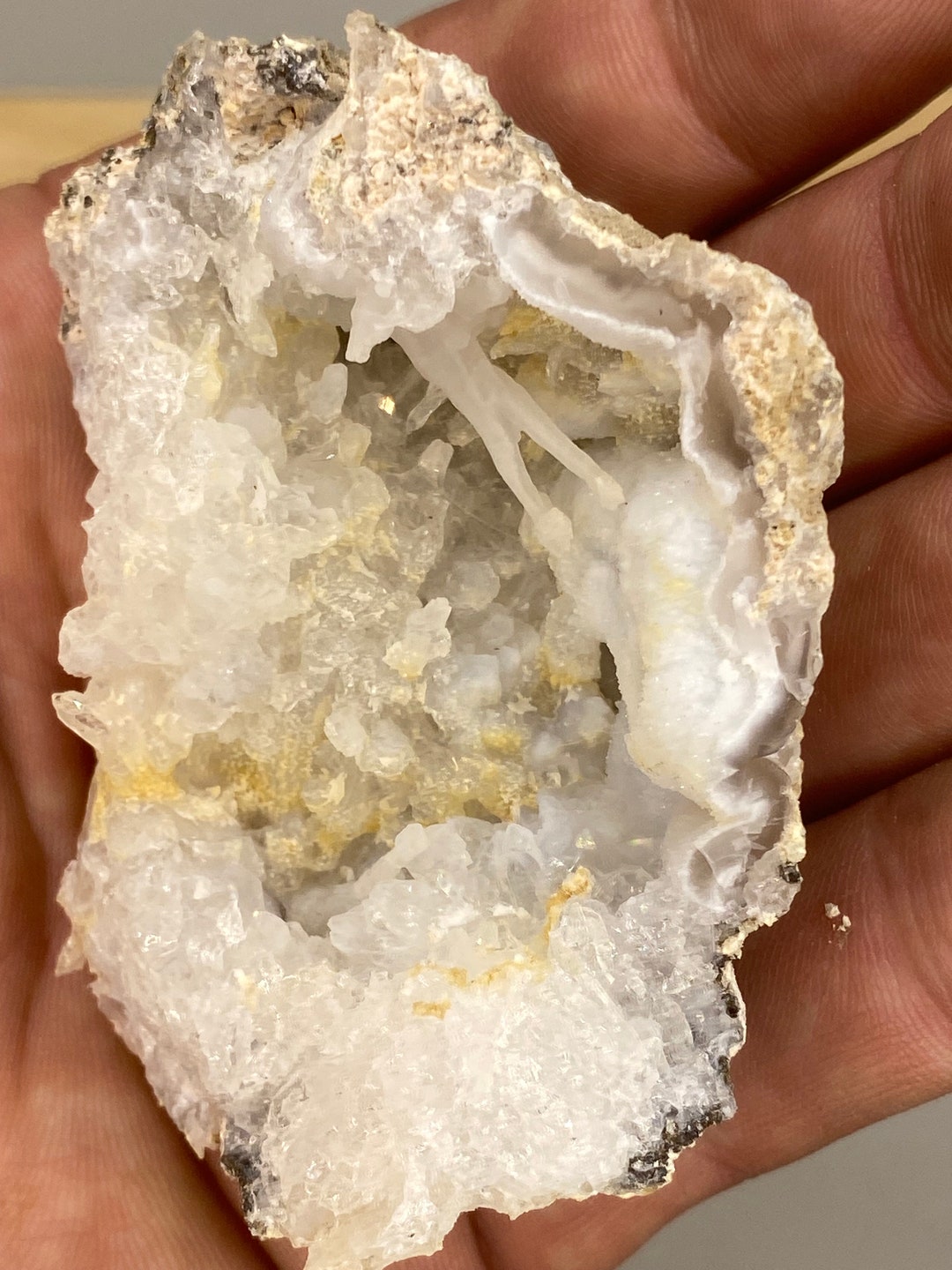 Geode With Very Unusual Quartz / Chalcedony Stalactites! - Etsy