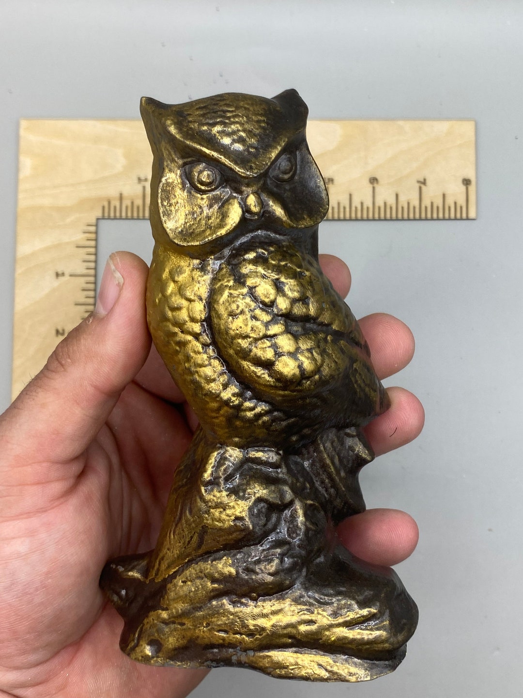 Tall N Proud Owl - Resin Sculpture - 6" - Gray / Black and Gold! - Etsy