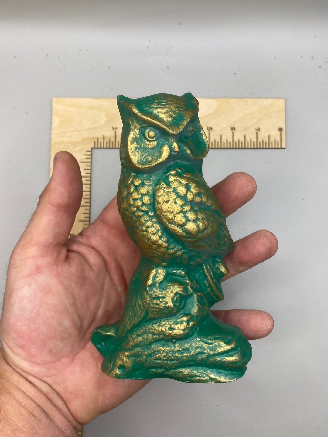 Tall N Proud Owl - Resin Sculpture - 6" - Green and Gold! - Etsy
