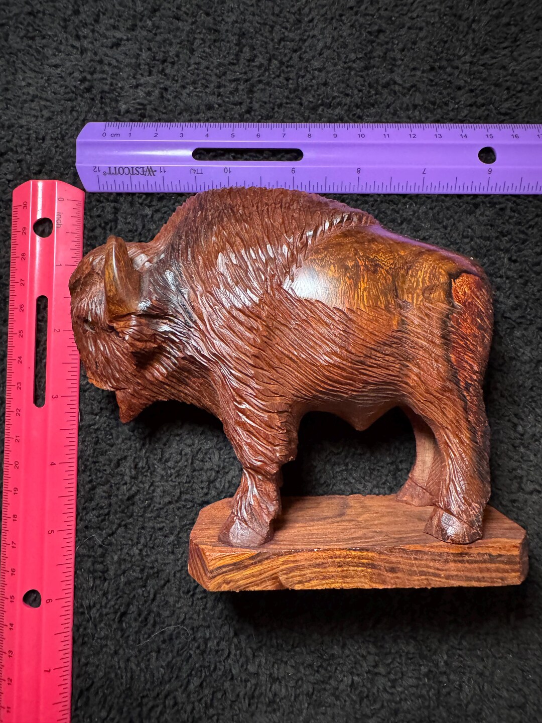 Ironwood American Bison W/ Detail on Base Wood Carving - Hand-carved by ...