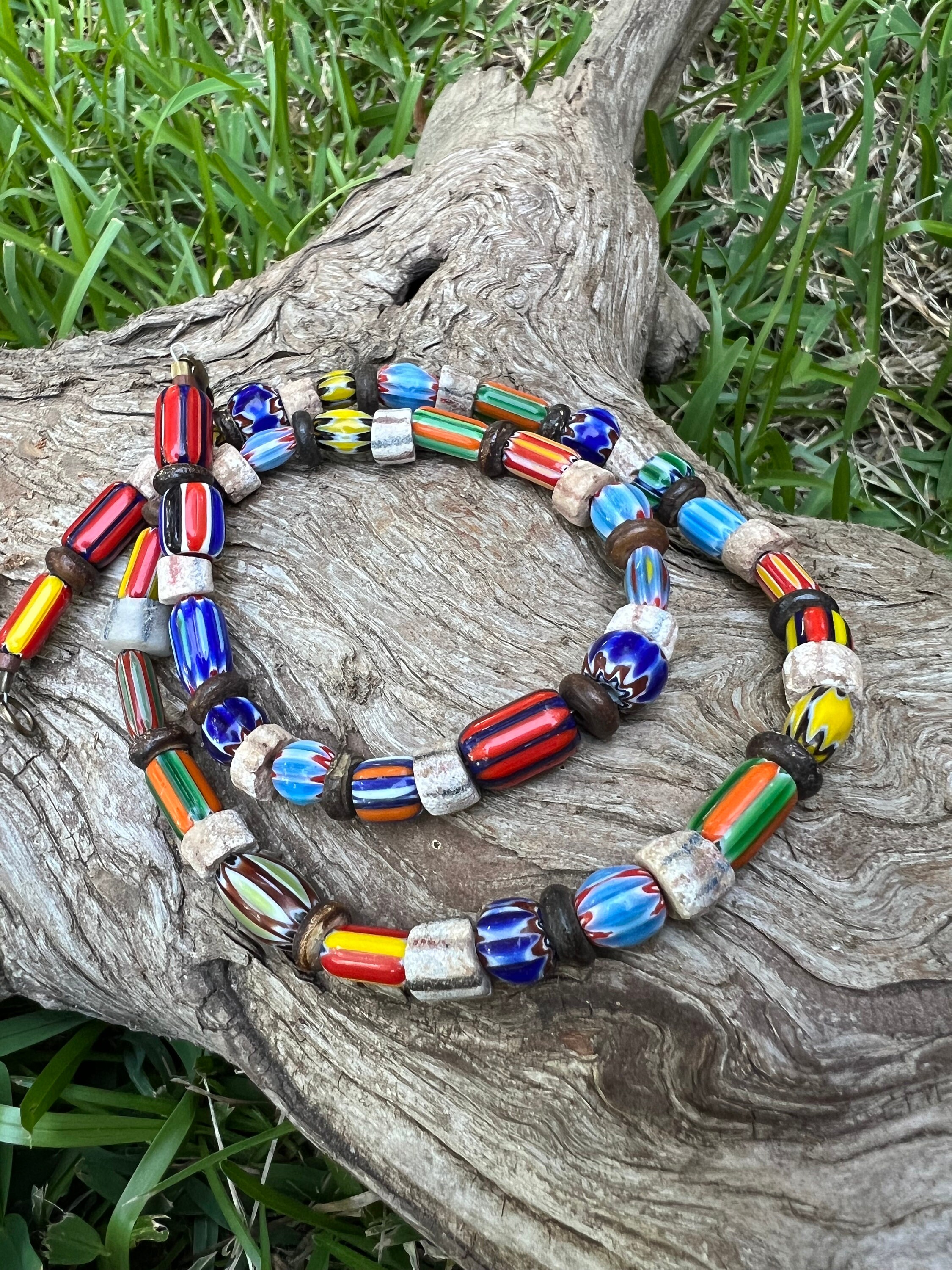 Tribal Glass and African Bead Beaded Necklace * Unisex * African ...