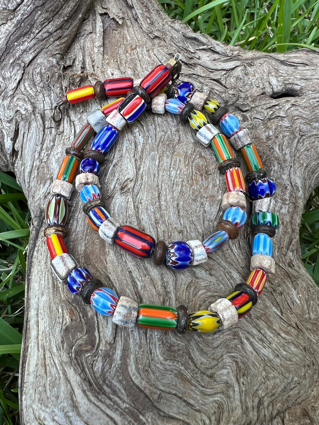 Tribal Glass and African Bead Beaded Necklace * Unisex * African ...