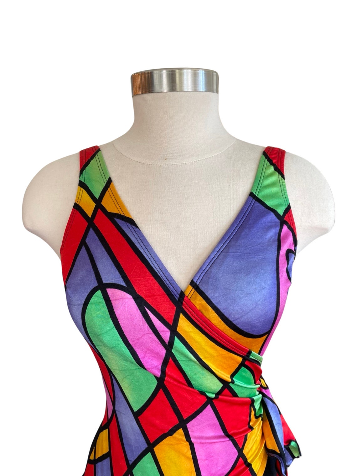 MEDIUM / LARGE 90s Stained Glass Swimsuit // 1990s One-piece Modernism ...