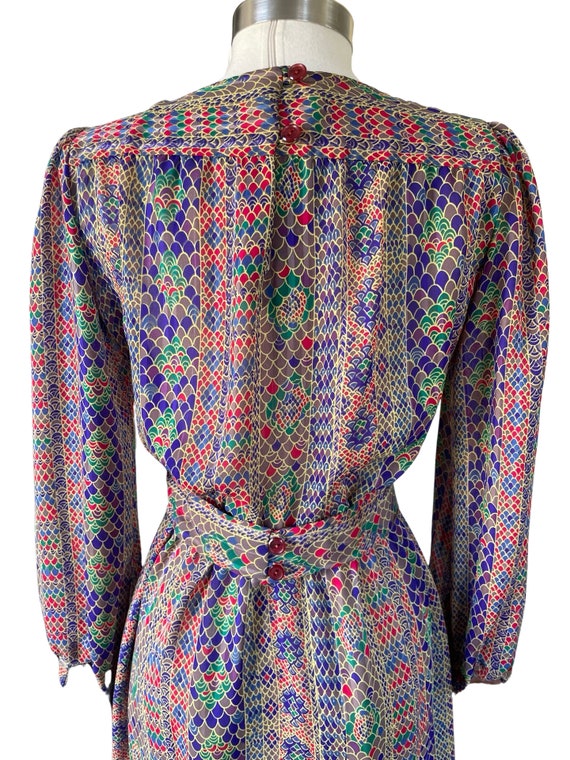 MEDIUM / LARGE 1970s/80s jewel tone patterned frock /… - Gem