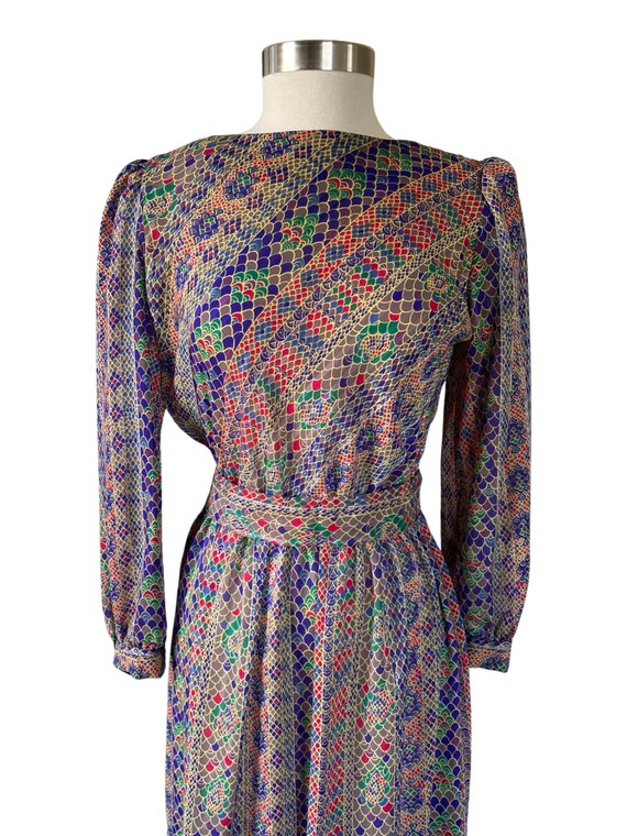 MEDIUM / LARGE 1970s/80s jewel tone patterned frock /… - Gem