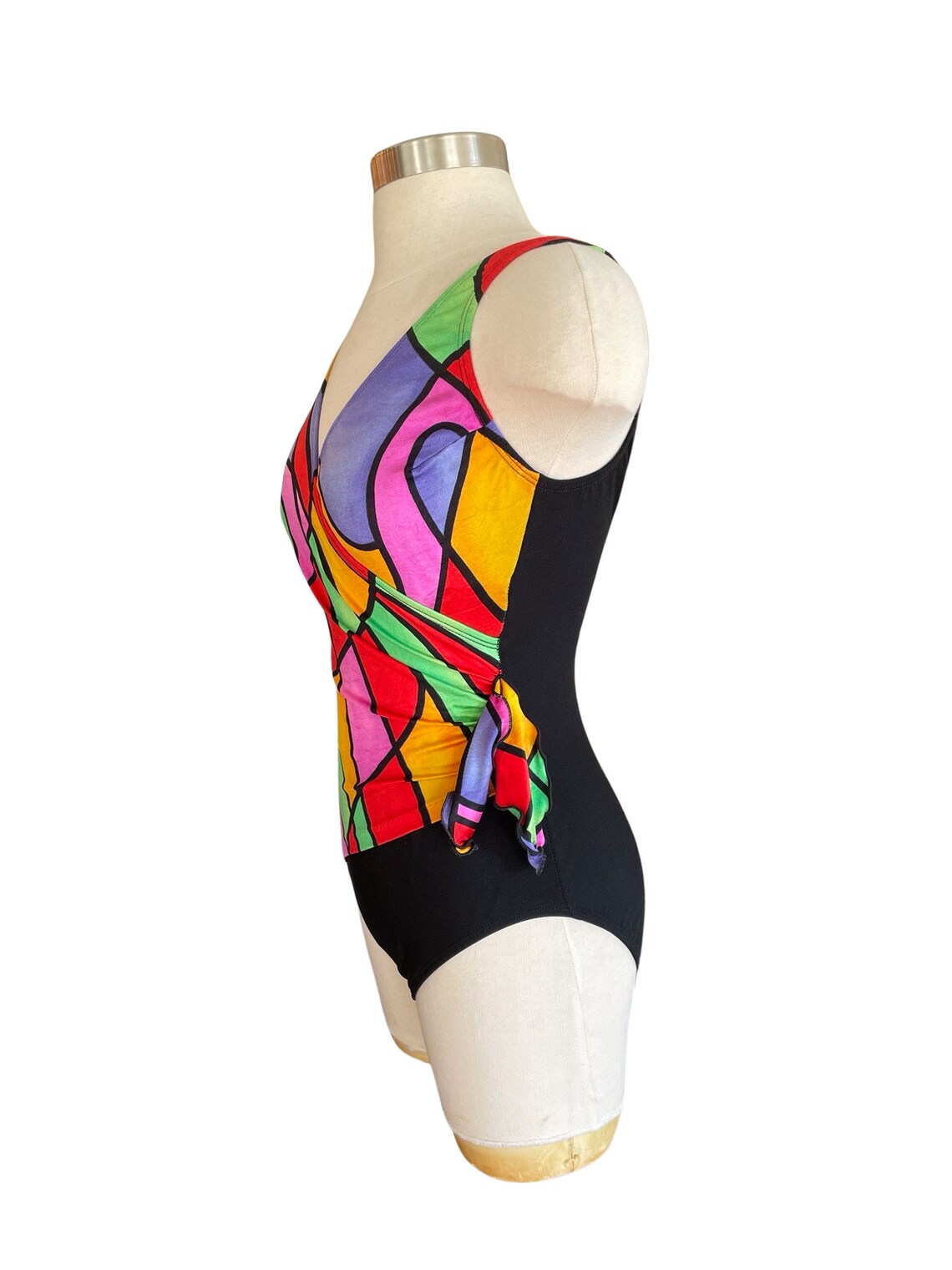 MEDIUM / LARGE 90s Stained Glass Swimsuit // 1990s One-piece Modernism ...