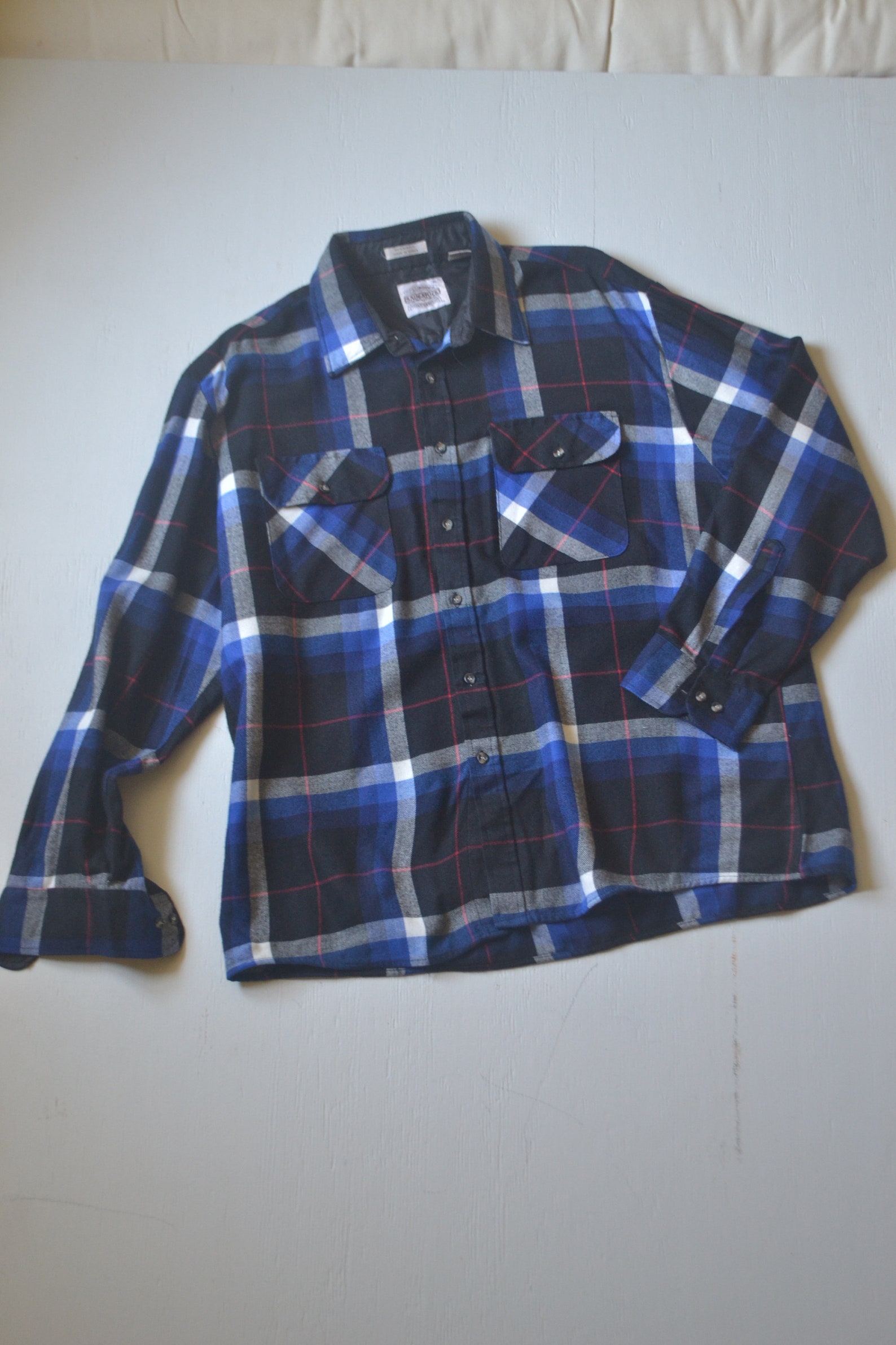 Vintage Men's Plaid Lumberjack Shirt // Blue and Black Plaid Oxford ...