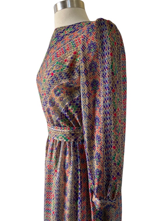 MEDIUM / LARGE 1970s/80s jewel tone patterned frock /… - Gem