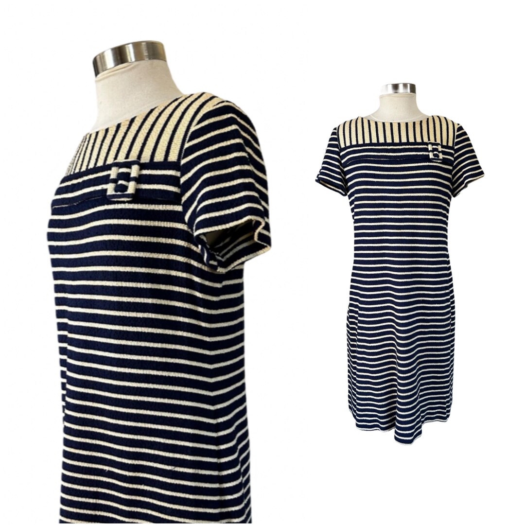 LARGE/XL 1950s or 1960s Navy and Cream Striped Shift Dress // 50s ...