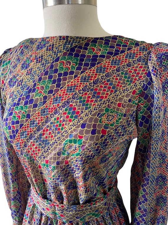 MEDIUM / LARGE 1970s/80s jewel tone patterned frock /… - Gem