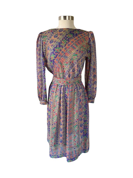 MEDIUM / LARGE 1970s/80s jewel tone patterned frock /… - Gem