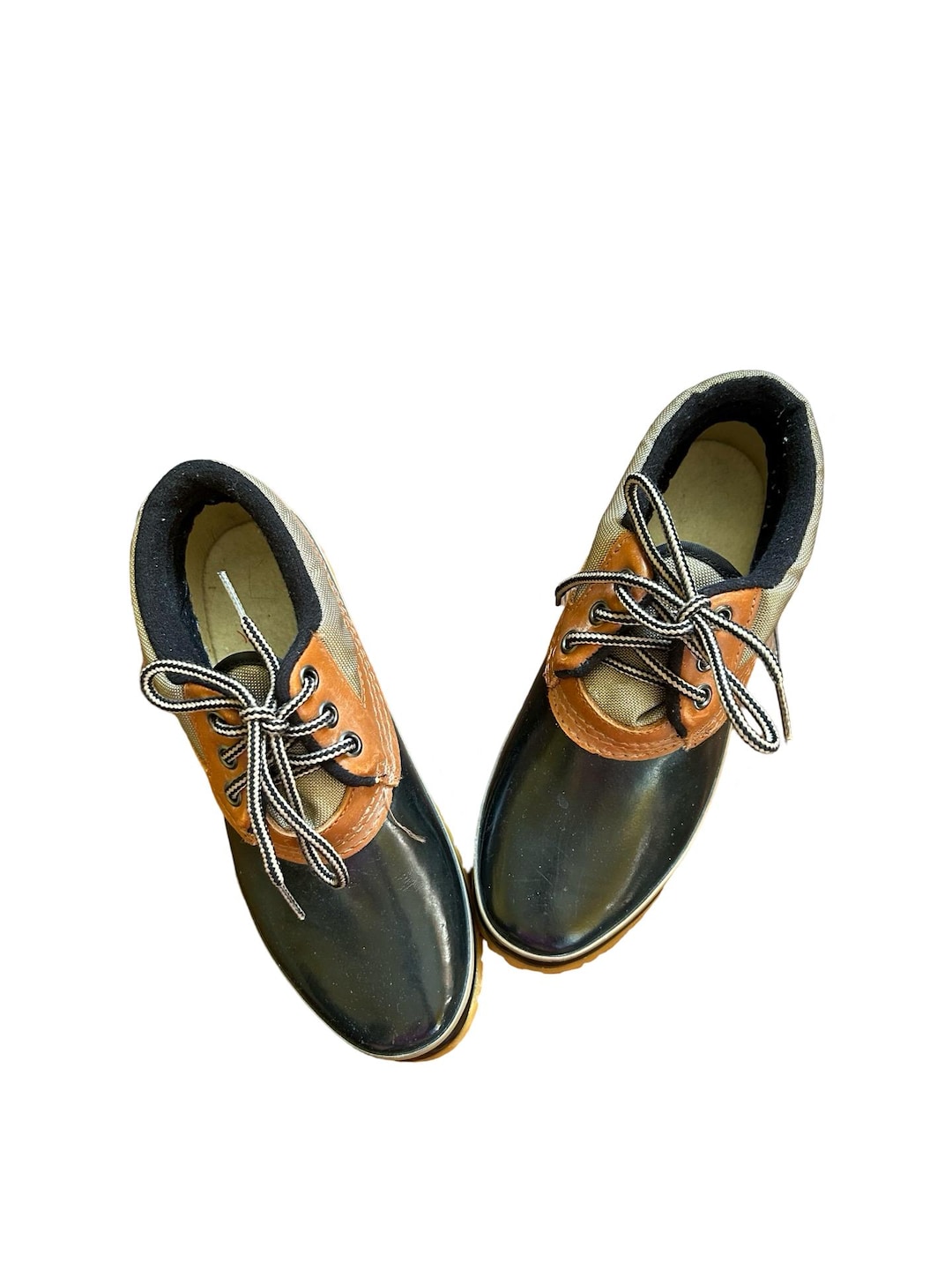 SIZE 7.5 Vintage Bass Duck Boots // Black Rubber and Brown Leather Lace ...