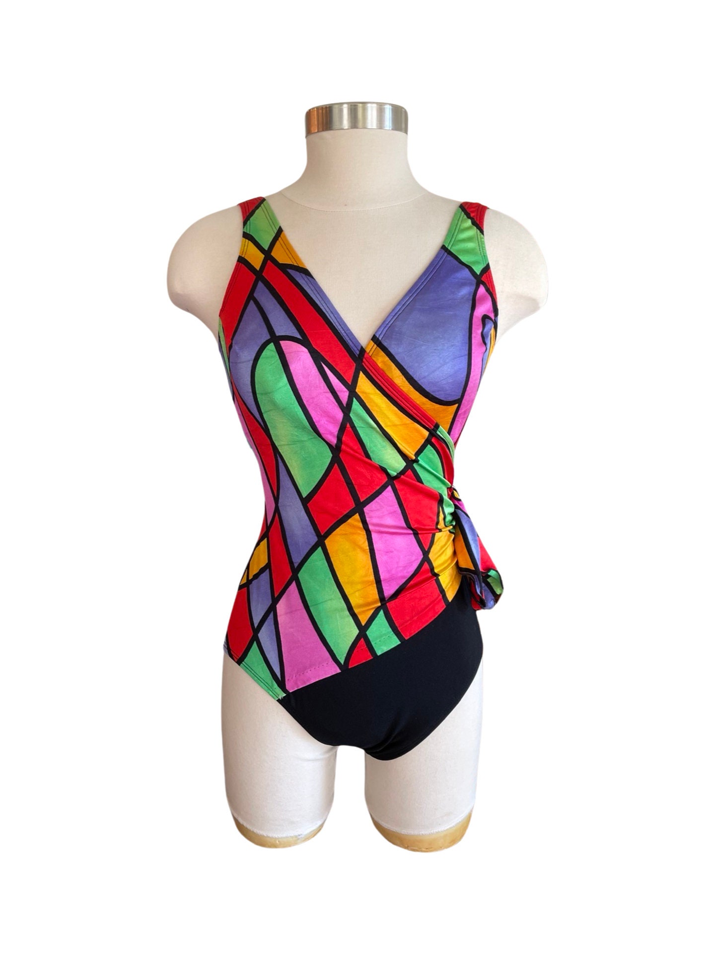 MEDIUM / LARGE 90s Stained Glass Swimsuit // 1990s One-piece Modernism ...