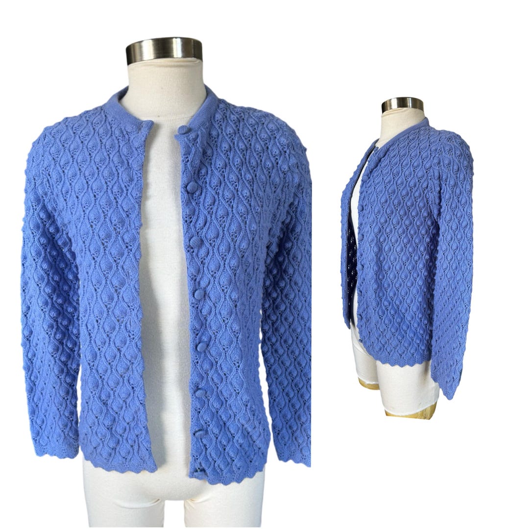 MEDIUM / LARGE Cutie-pie Cardigan // 1960s Vintage Periwinkle Button-up ...