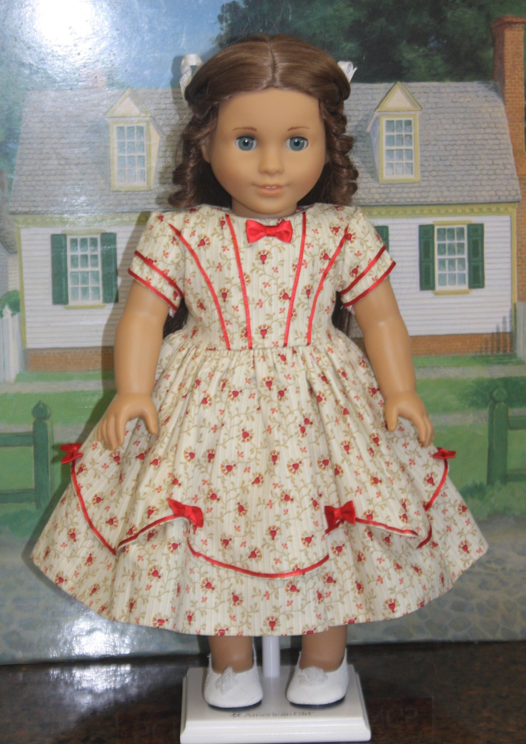 Historic 18 Doll 1850s Scalloped Double Skirt Dress in Red and Cream - Etsy