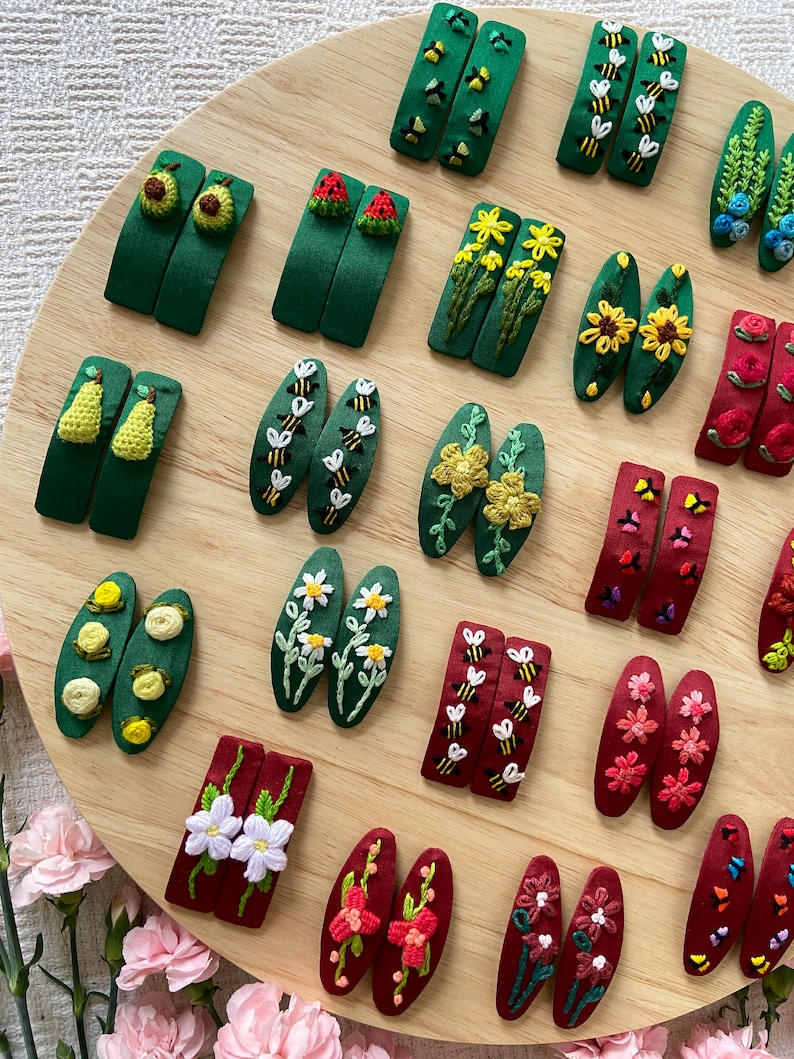 Hand Embroidery Barrette Hair Clips Set of 2 - Etsy