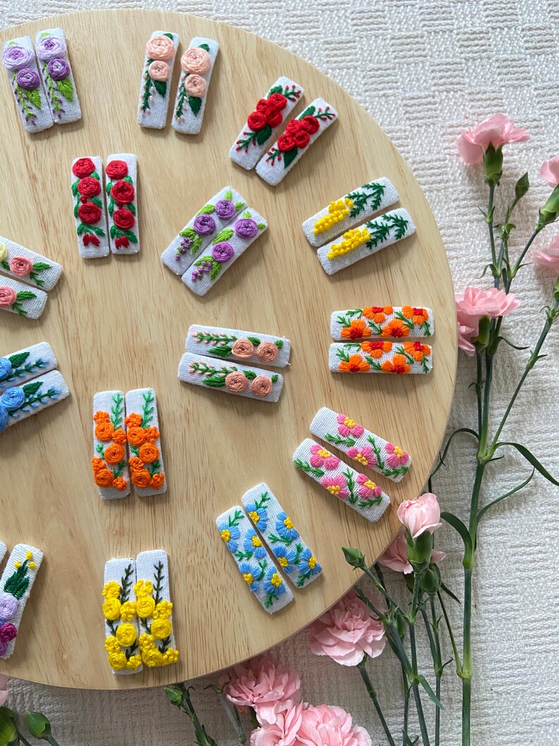 Hand Embroidery Barrette Hair Clips Set of 2 - Etsy