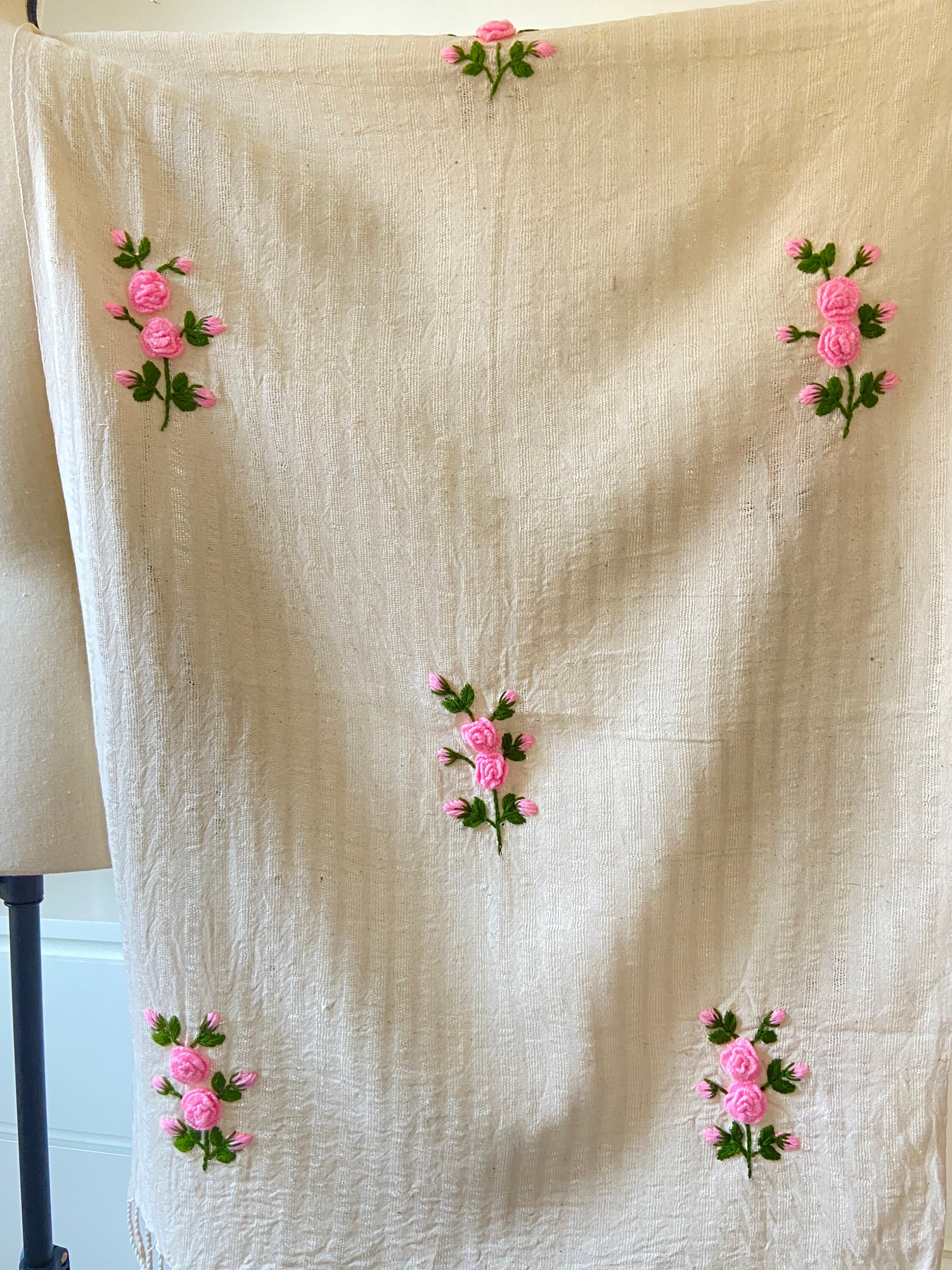 Baby Pink Roses Hand Embroidery & Hand Woven Natural Cotton Shawl - Etsy