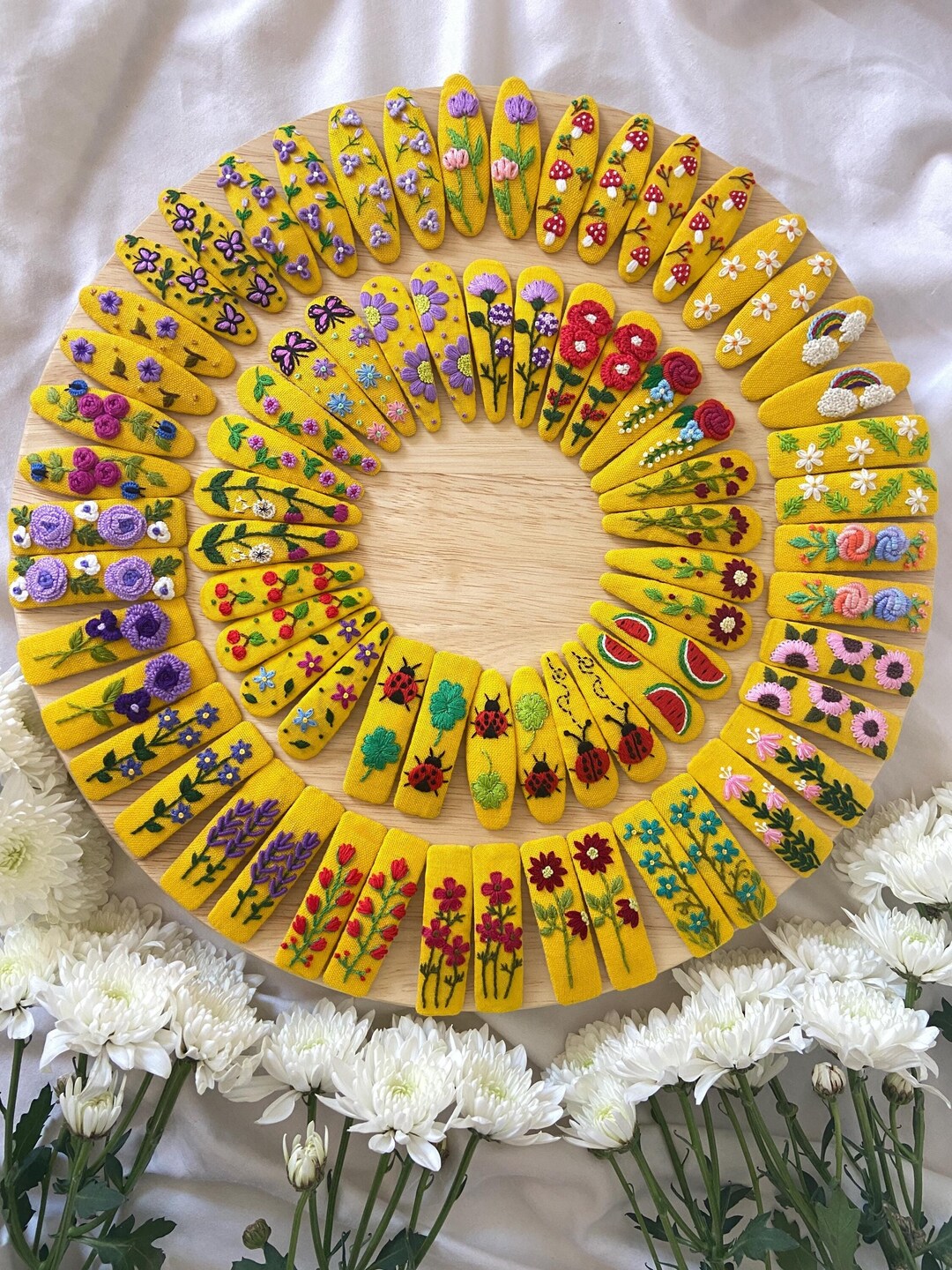 Hand Embroidery Barrette Hair Clips in Yellow - Set of 2 (one Pair) - Etsy