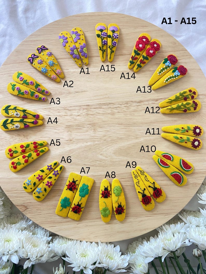 Hand Embroidery Barrette Hair Clips in Yellow - Set of 2 (one Pair) - Etsy