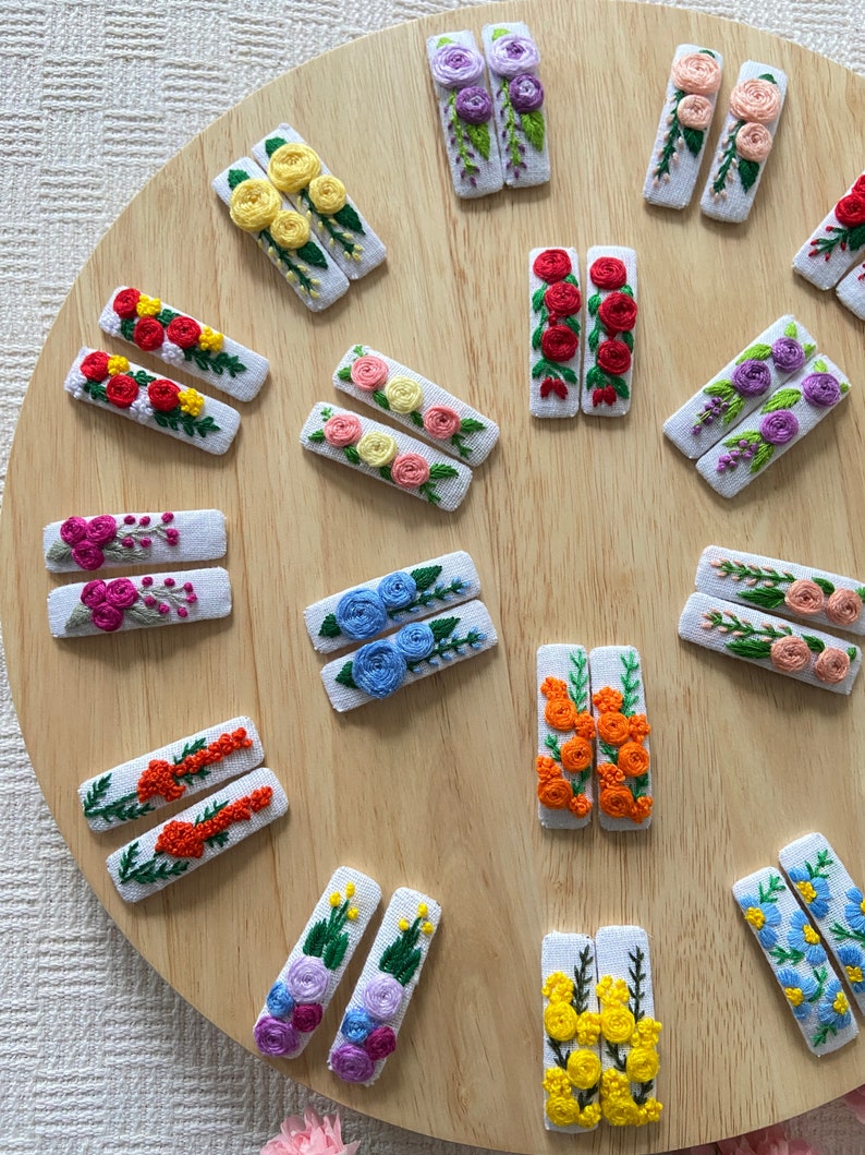 Hand Embroidery Barrette Hair Clips Set of 2 - Etsy