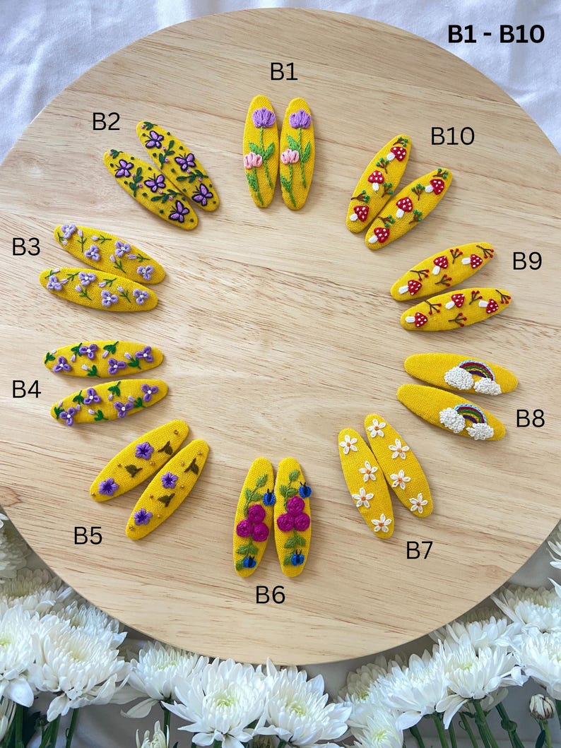 Hand Embroidery Barrette Hair Clips in Yellow - Set of 2 (one Pair) - Etsy