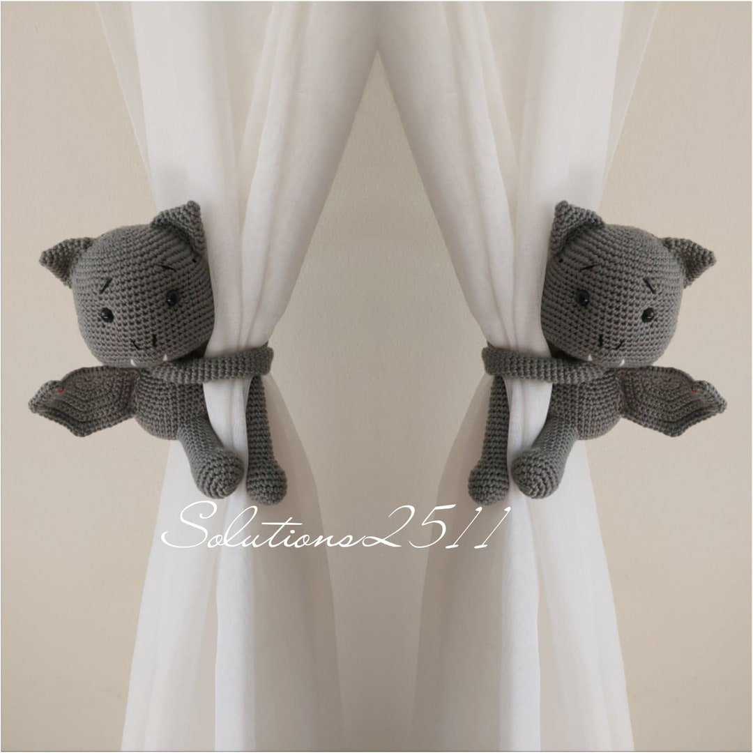 Bat Tieback, Bat Curtain, Crochet Bat Halloween, Crochet Bat Curtain ...
