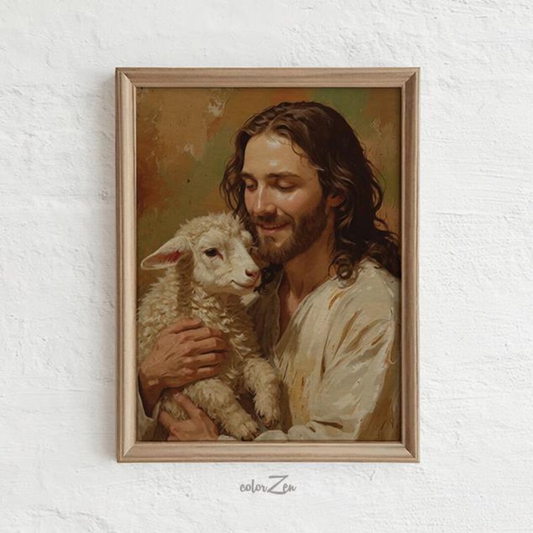 Jesus Holding a Missing Lamb Oil Painting, Jesus Smiling With Lamb ...