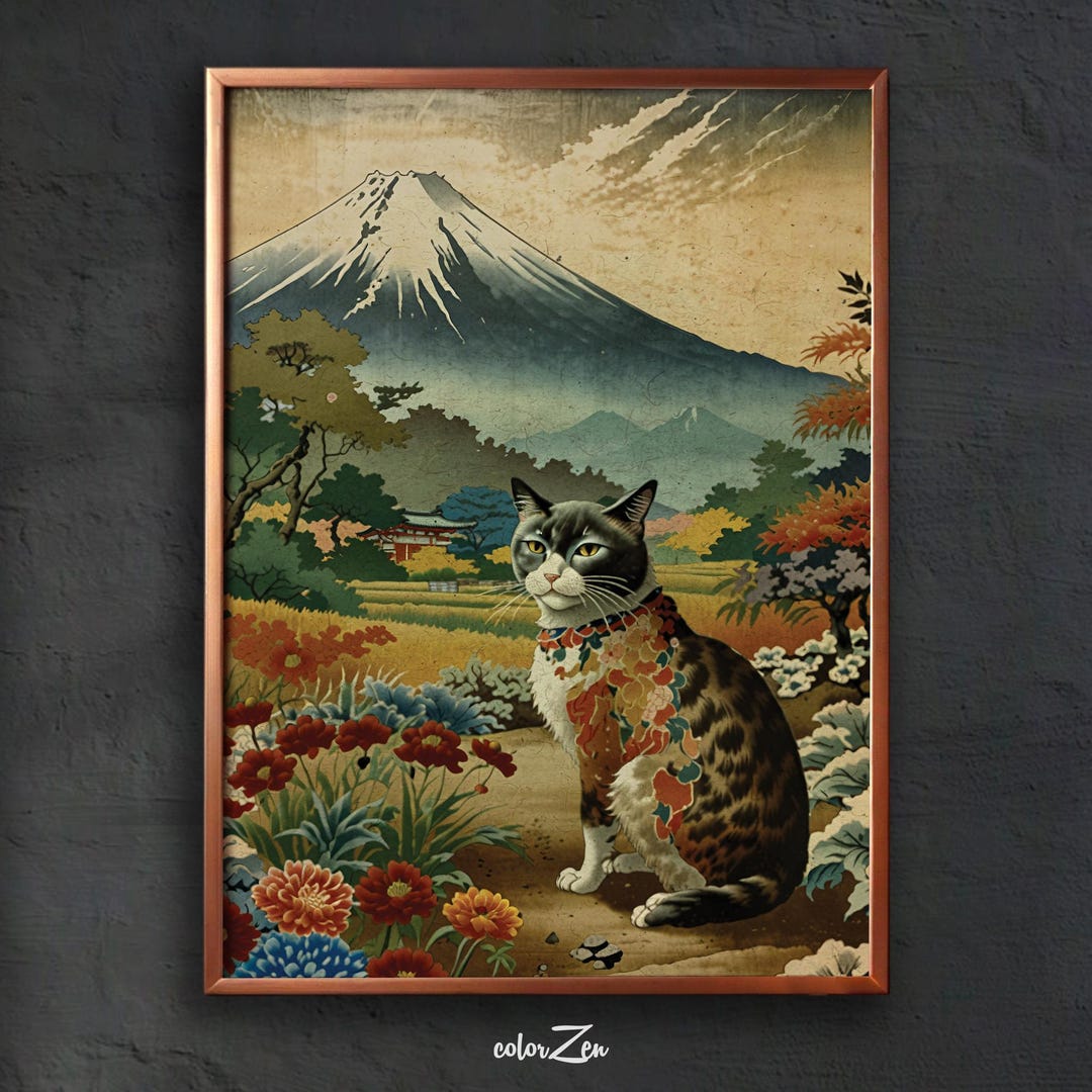 Ukiyo-e Cat Art Print | Otsuki Plain Inspired by Utagawa Hiroshige ...