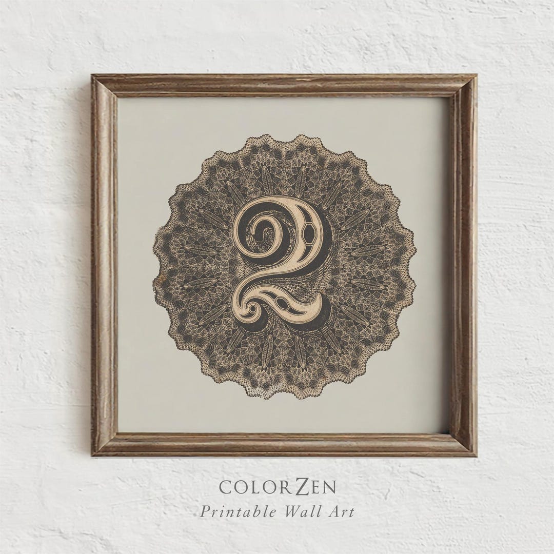 Vintage Number Two Art Print, Angel Number 2 Poster, Antique Typography ...
