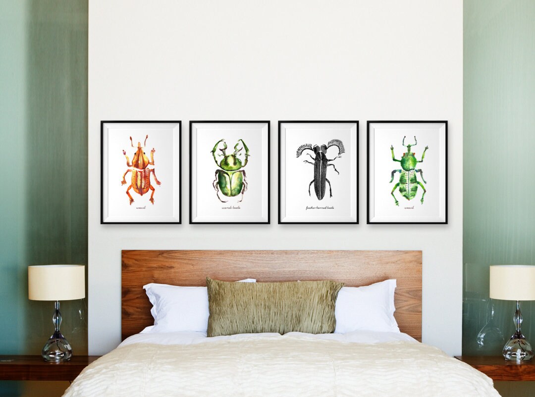 Insect Art Print Set of 4 Insect Watercolor Painting Bug | Etsy
