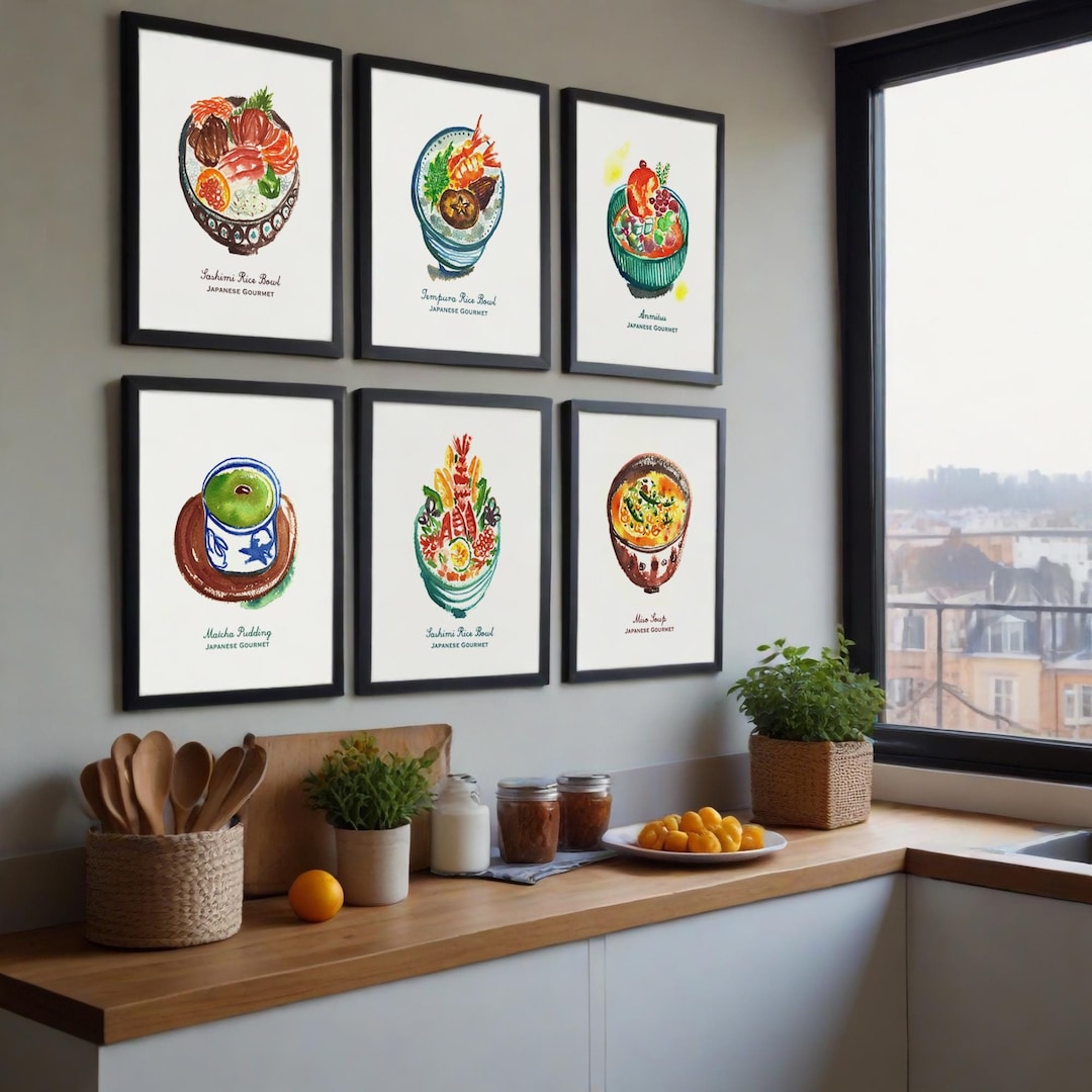 Japanese Food Wall Art, Kitchen Gallery Wall Set of 6, Colorful Japan ...