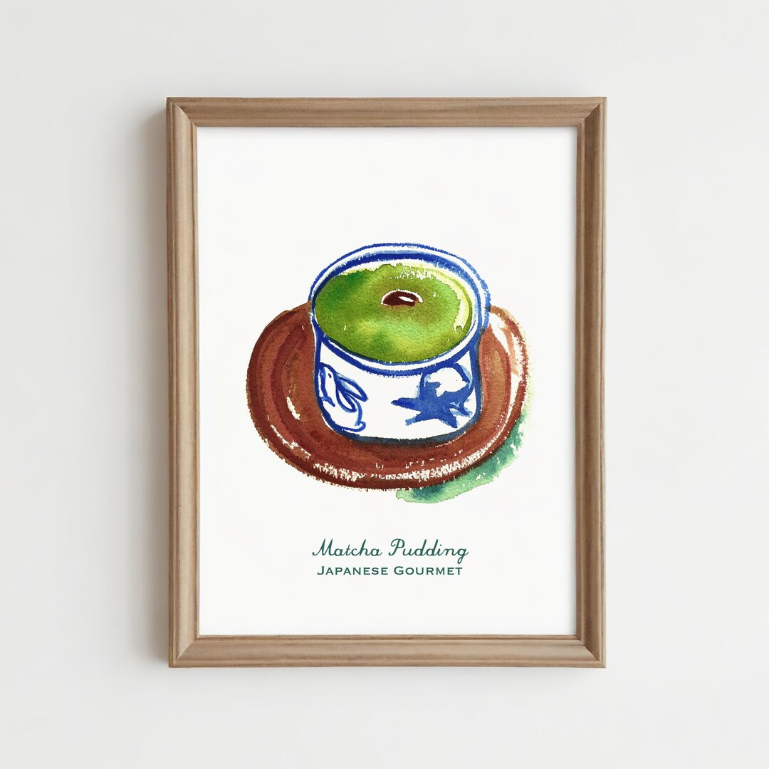 Matcha Pudding Poster Japan Kitchen Art Japanese Dessert Watercolor ...