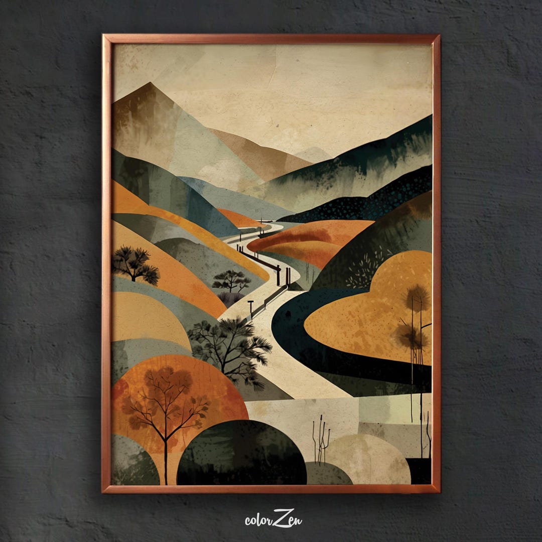 Cubism Geometric Landscape Digital Download, Warm Neutral Tone Wall Art ...