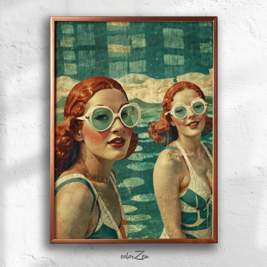 Retro Swimmers Wall Art, Vintage 50s 60s Women Swimming Poster ...