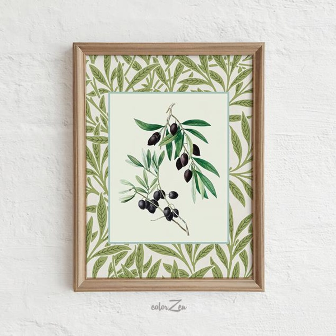 Black Olive Branch Printable Wall Art, Botanical Kitchen Decor, Nature ...