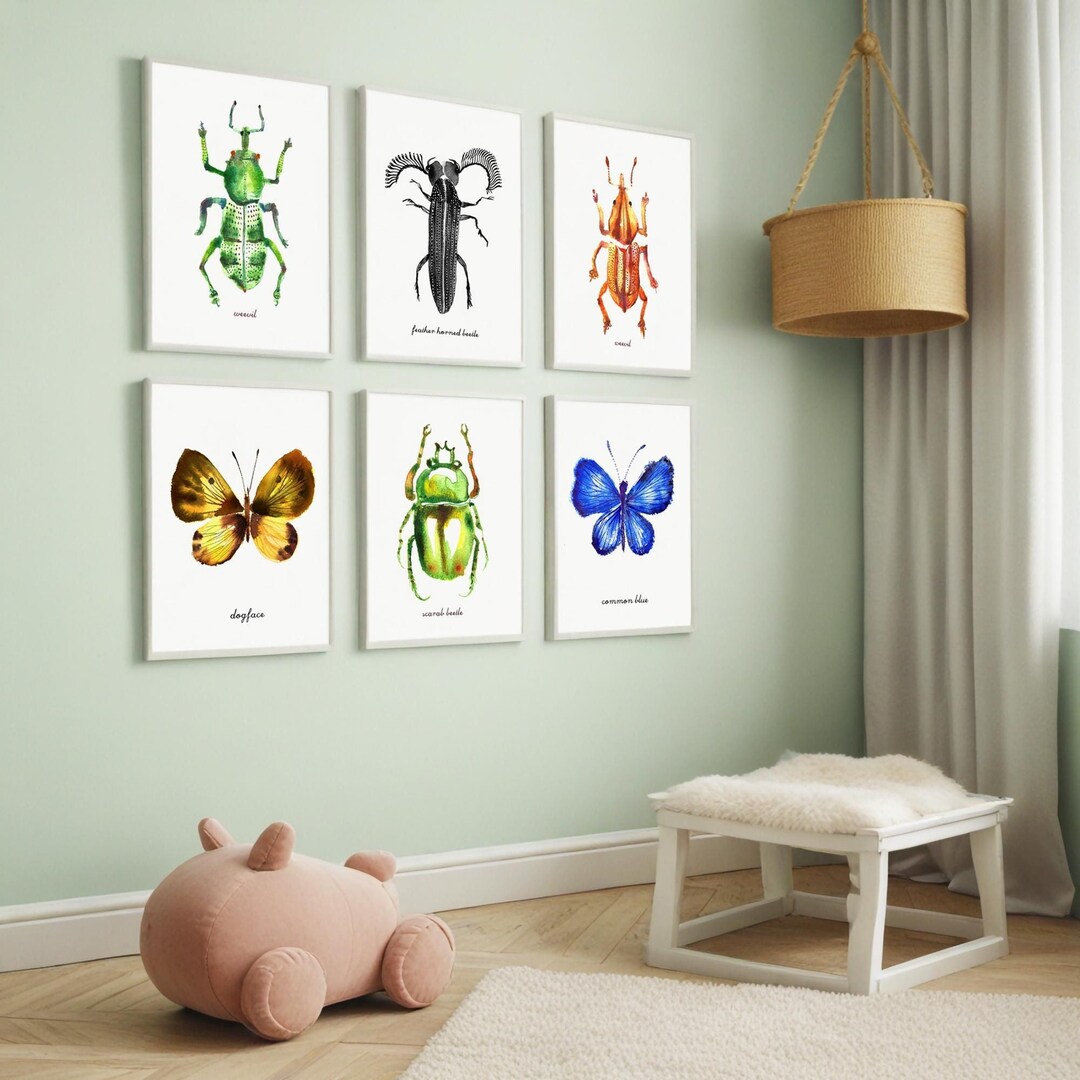 Watercolor Insect Art Print Set of 6, Gift for Kids, Colorful Bug Art ...