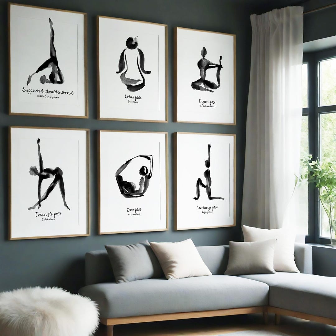 Yoga Wall Art, Yoga Posture Art Print Set of 6, Yoga Studio Decor ...