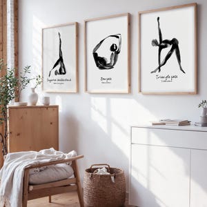 Black and White Yoga Poses Large Wall Art Set of 3, Asana Illustration ...