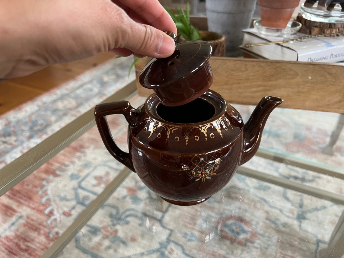 Vintage Japan Redware Teapot Ceramic Royal Hand Painted Brown - Etsy