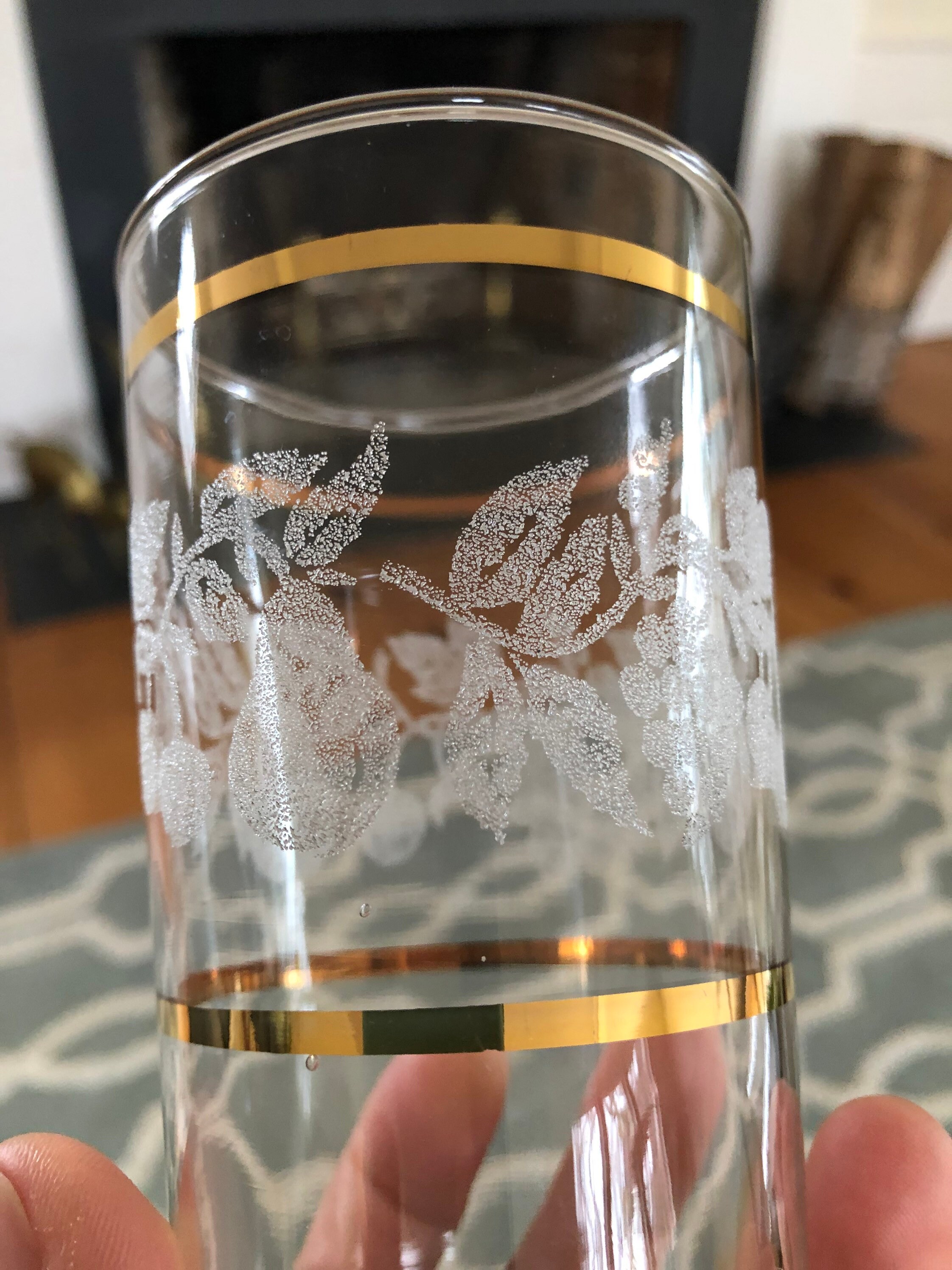 Set of Four Vintage Gold Rimmed Crystal Drink Glasses Raised | Etsy