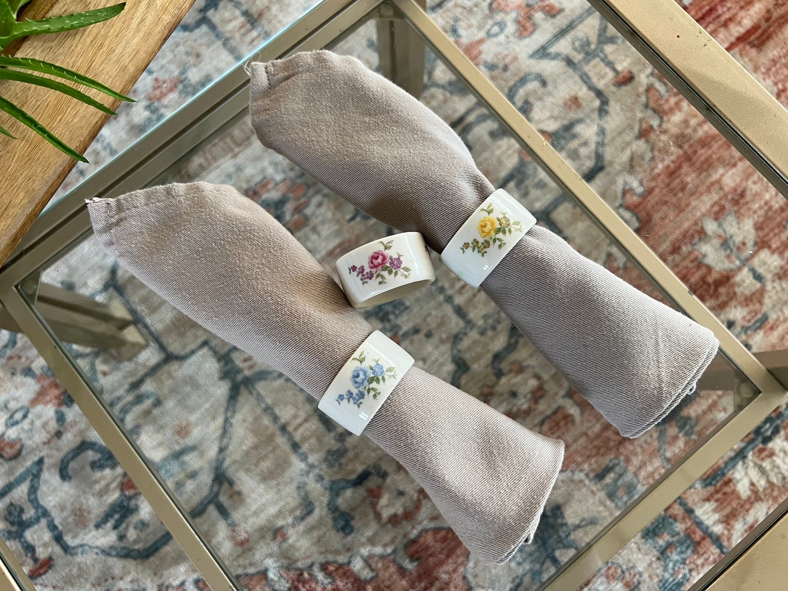 Vintage Porcelain Shafford Japan Flower Napkin Rings Pink, Blue, Yellow ...