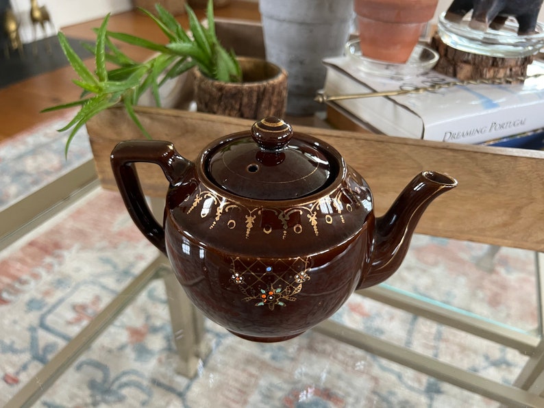 Vintage Japan Redware Teapot Ceramic Royal Hand Painted Brown - Etsy