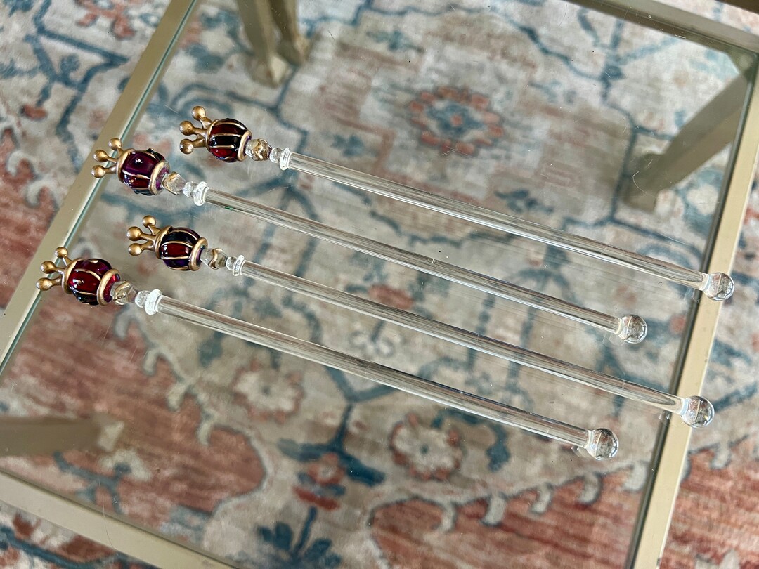 Vintage Hand Blown Gold Crown Swizzle Sticks, Glass Drink Stirrers ...