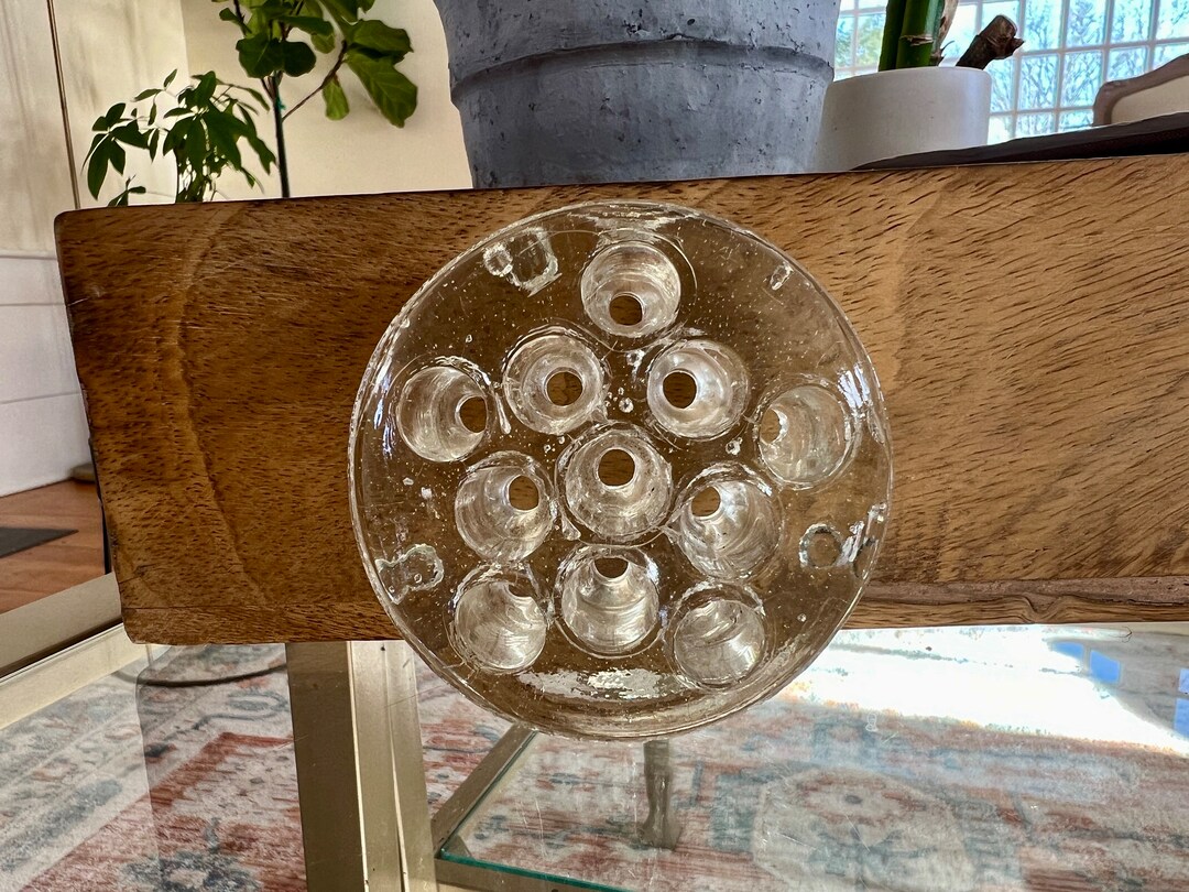 Vintage Thick French Glass Flower Frog, Flower Vase, Holder, Floral ...